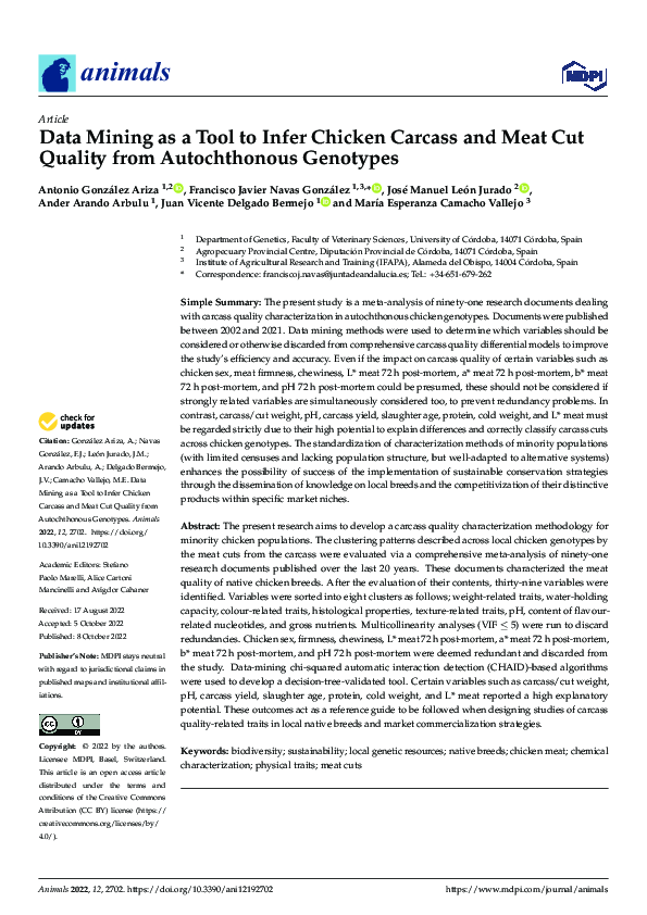 (PDF) Data Mining as a Tool to Infer Chicken Carcass and Meat Cut ...