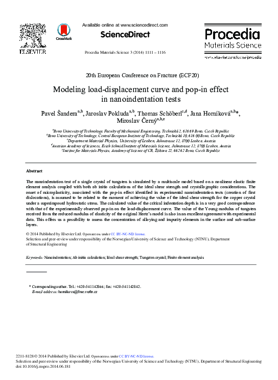 Pdf Modeling Load Displacement Curve And Pop In Effect In Nanoindentation Tests Jana