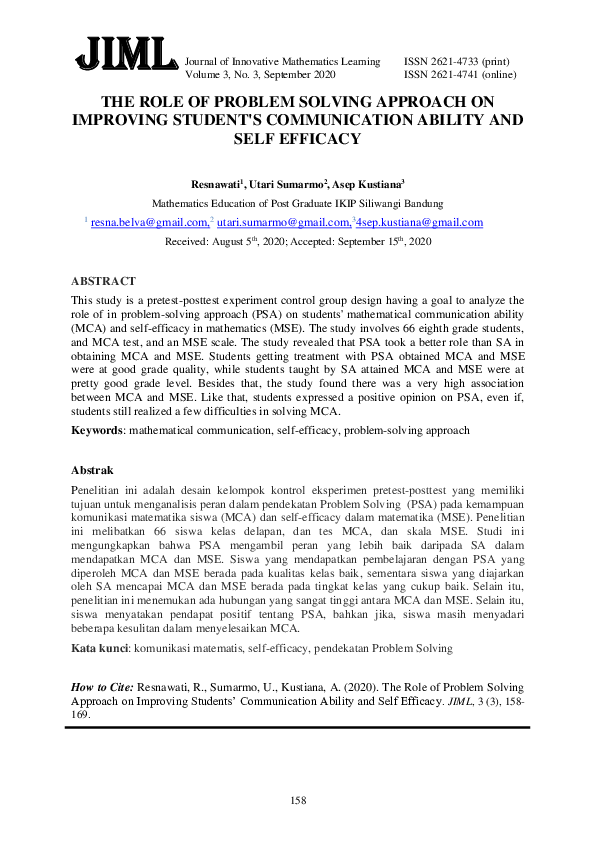 (PDF) The Role of Problem Solving Approach on Improving Students' Communication Ability and Self ...