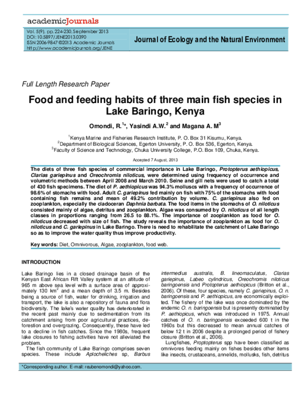 (PDF) Food and feeding habits of three main fish species in Lake ...