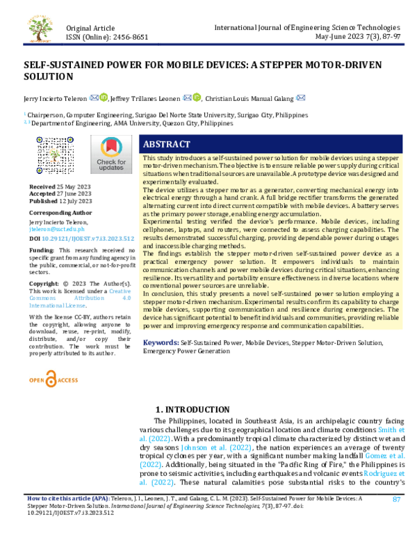 (PDF) SELF-SUSTAINED POWER FOR MOBILE DEVICES: A STEPPER MOTOR-DRIVEN ...
