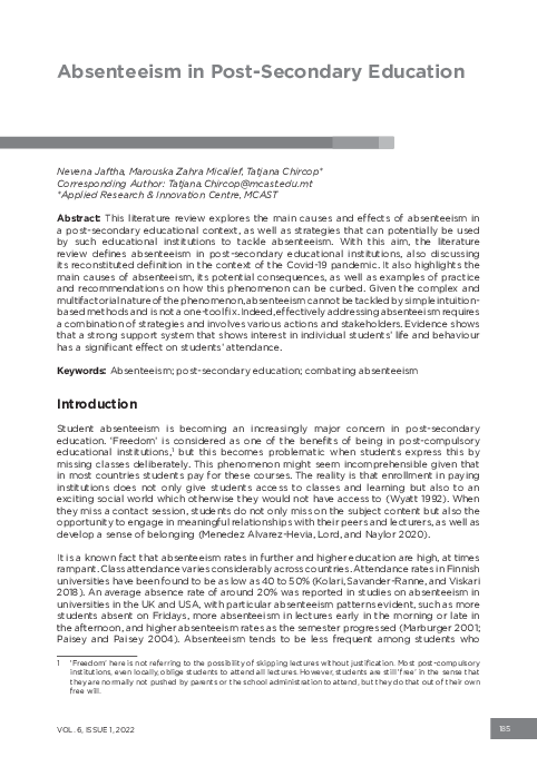 (PDF) Absenteeism in Post-Secondary Education