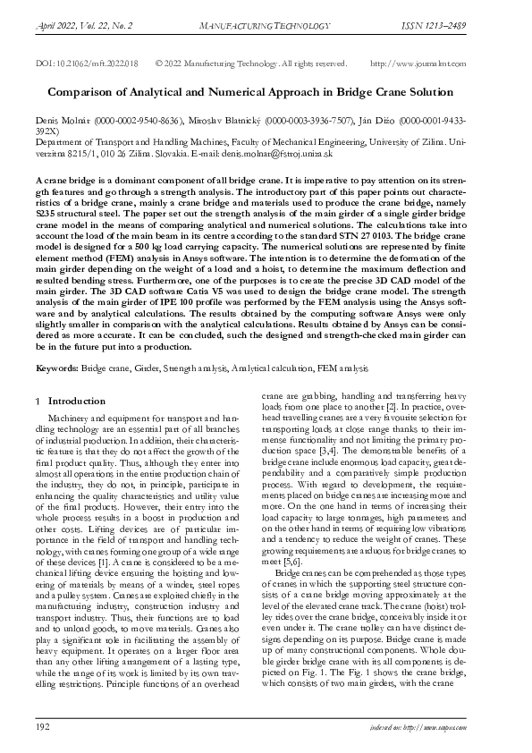 (PDF) Comparison of Analytical and Numerical Approach in Bridge Crane ...