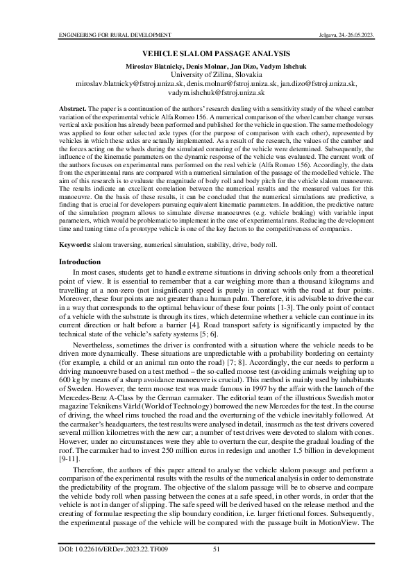 (PDF) Vehicle slalom passage analysis