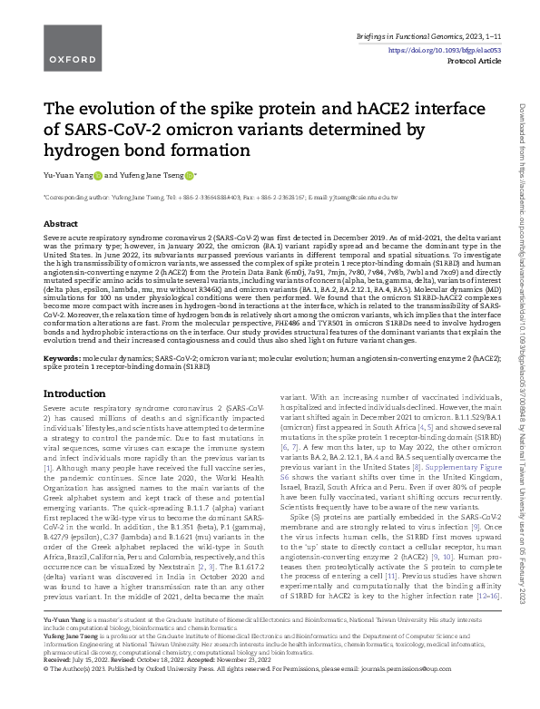 (PDF) The evolution of the spike protein and hACE2 interface of SARS ...