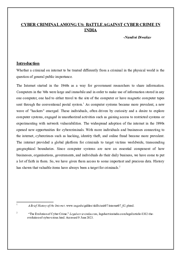 (DOC) CYBER CRIMINAL AMONG US: BATTLE AGAINST CYBER CRIME IN INDIA