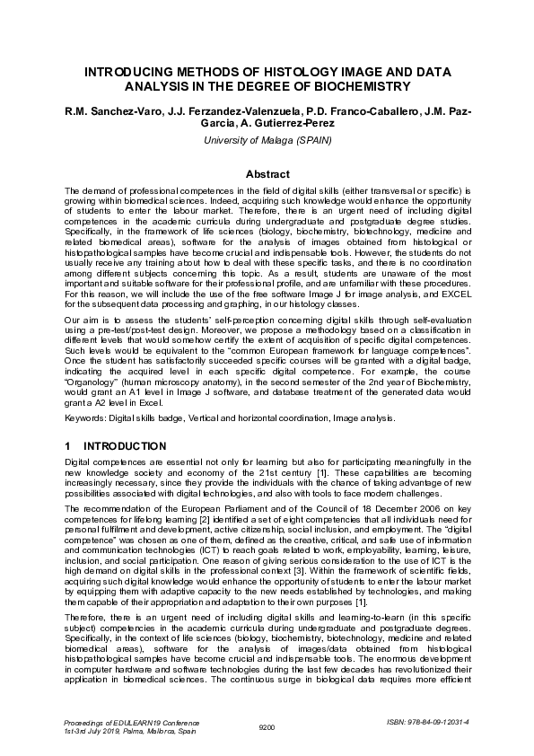 (PDF) Introducing Methods of Histology Image and Data Analysis in the Degree of Biochemistry