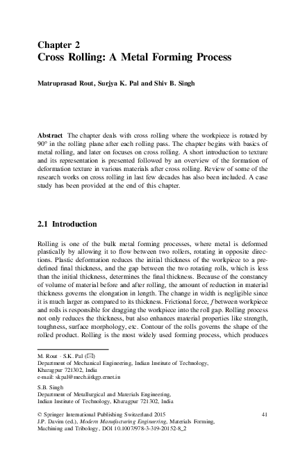(PDF) Cross Rolling: A Metal Forming Process