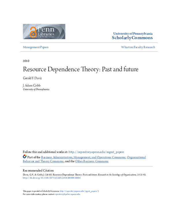 (PDF) Chapter 2 Resource dependence theory: Past and future
