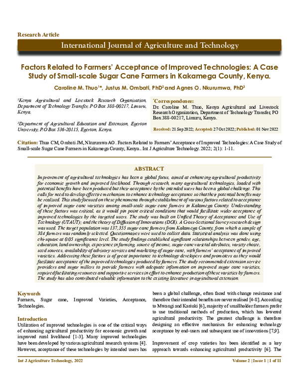 (PDF) Factors Related to Farmers’ Acceptance of Improved Technologies: A Case Study of Small ...