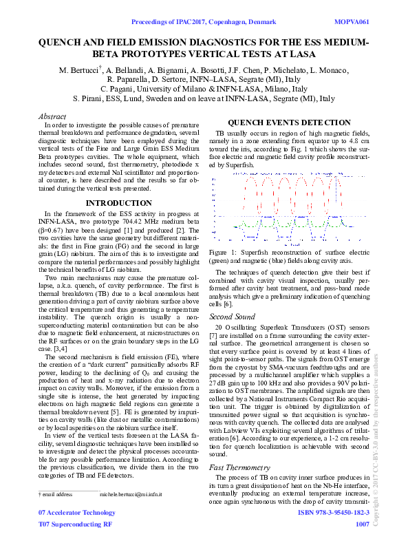 (PDF) Quench and Field Emission Diagnostics for the ESS Medium-Beta ...