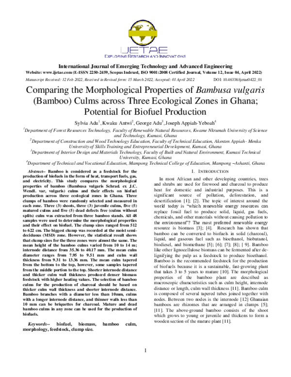 (PDF) Comparing the Morphological Properties of Bambusa vulgaris (Bamboo) Culms across Three ...