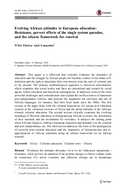 (PDF) Evolving African attitudes to European education: Resistance ...