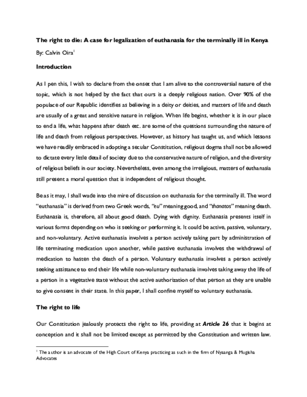(PDF) The right to die: A case for legalization of euthanasia for the ...