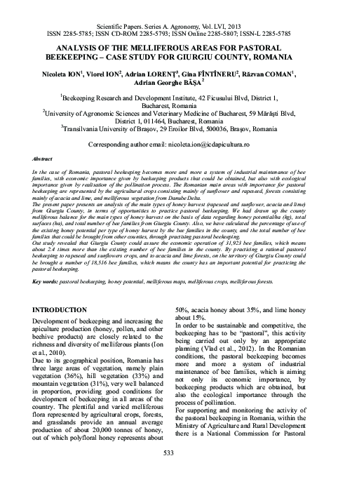 (PDF) Analysis of the melliferous areas for pastoral beekeeping - case ...