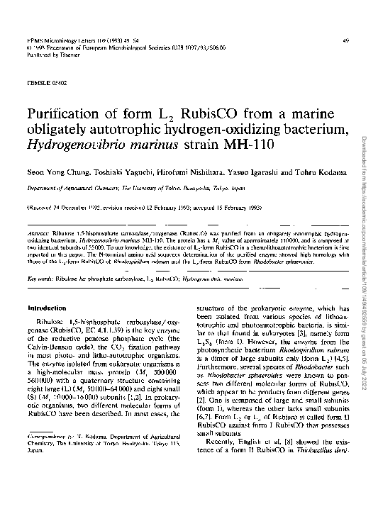 (PDF) Purification of form L2 RubisCO from a marine obligately ...