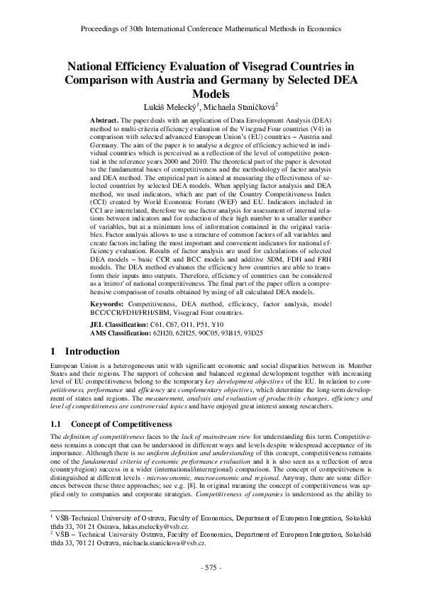 (PDF) National Efficiency Evaluation of Visegrad Countries in Comparison with Austria and ...