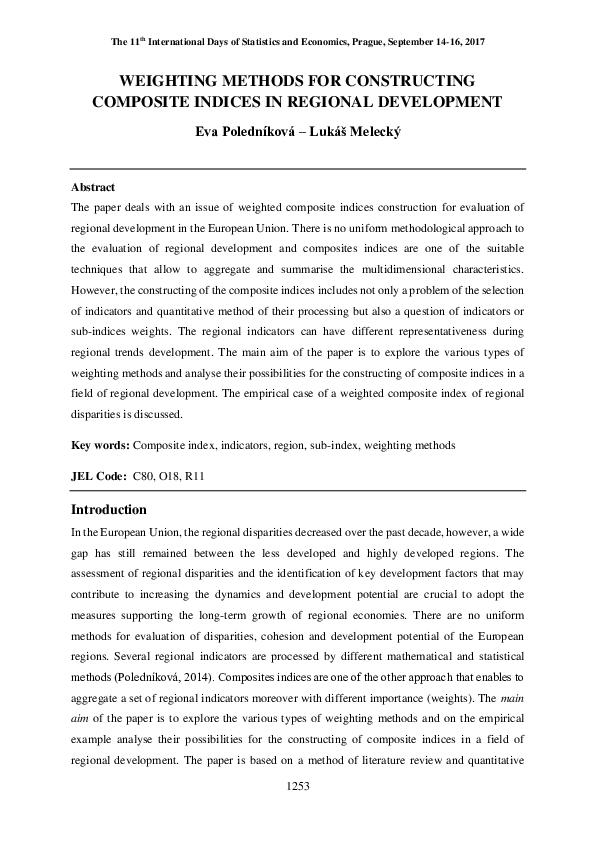 (PDF) Weighting Methods for Constructing Composite Indices in Regional Development