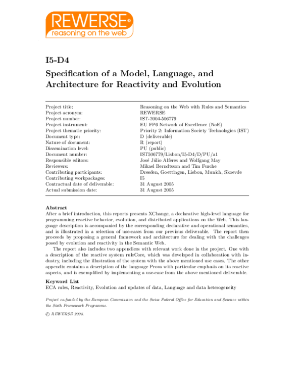 (PDF) Specification of a model, language and architecture for reactivity and evolution ...