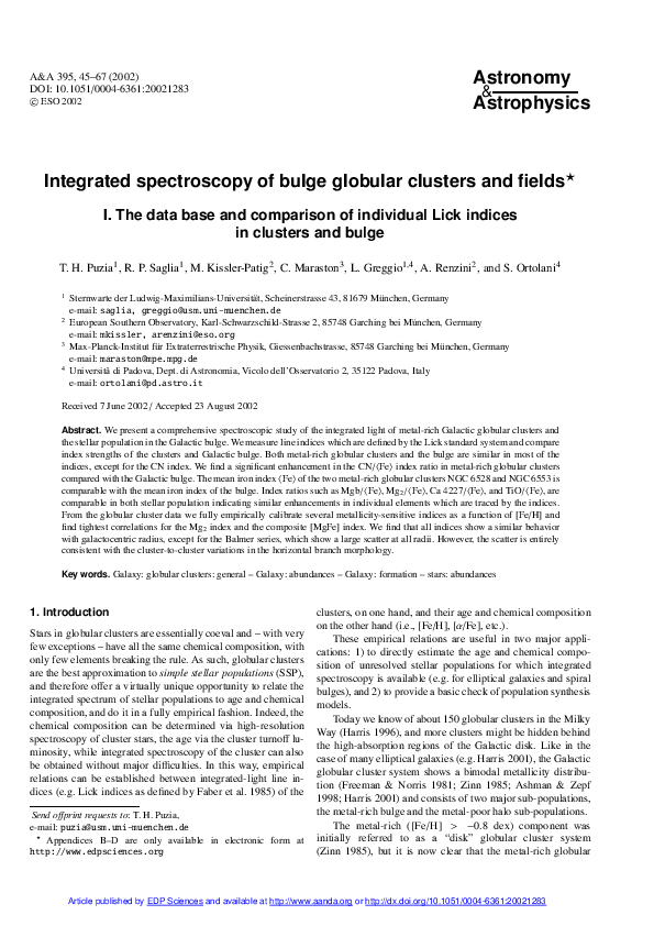(PDF) Integrated spectroscopy of bulge globular clusters and fields