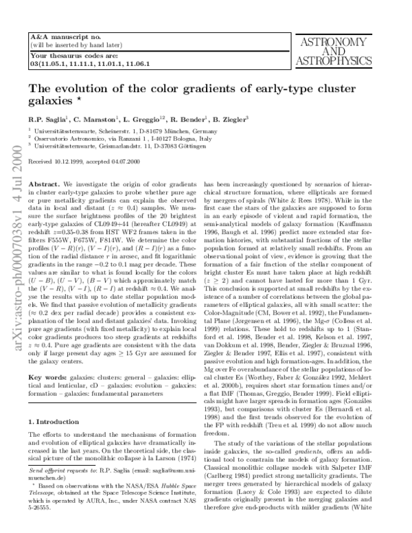 (PDF) The evolution of the color gradients of early-type cluster galaxies