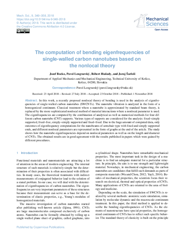 (PDF) The computation of bending eigenfrequencies of single-walled carbon nanotubes based on the ...