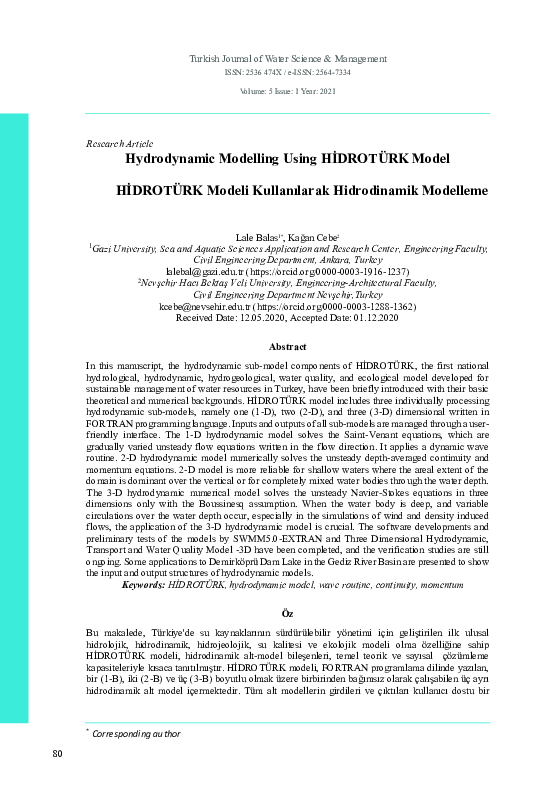 (PDF) Hydrodynamic modelling using HIDROTURK model