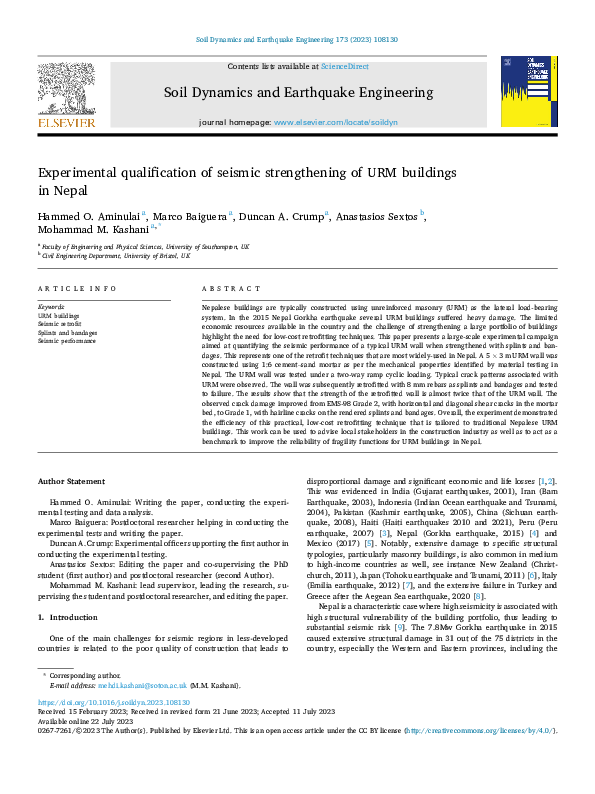 Pdf Experimental Qualification Of Seismic Strengthening Of Urm
