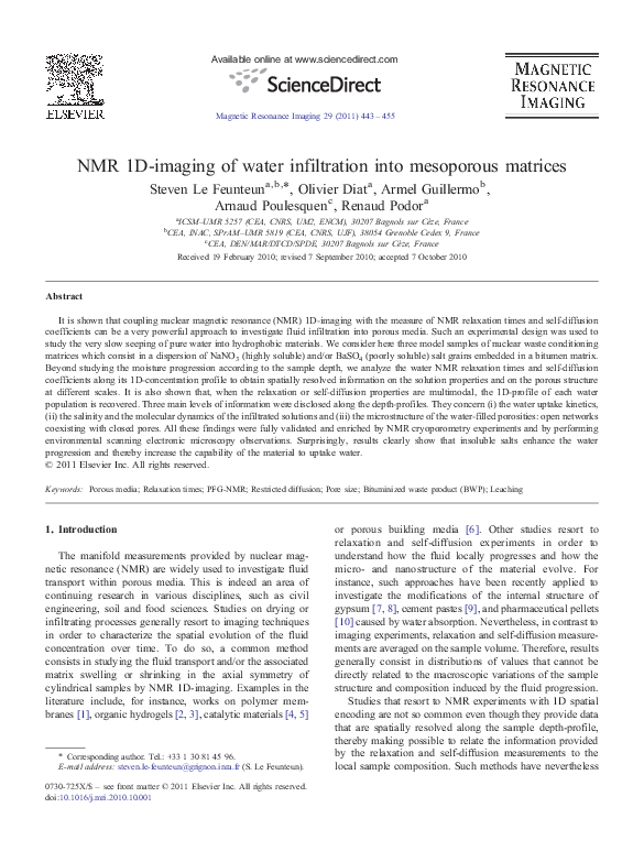 (PDF) NMR 1D-imaging of water infiltration into mesoporous matrices