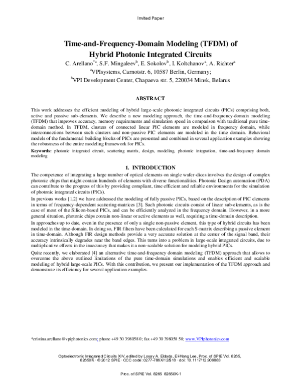 (PDF) Time-and-frequency-domain modeling (TFDM) of hybrid photonic integrated circuits | Igor ...