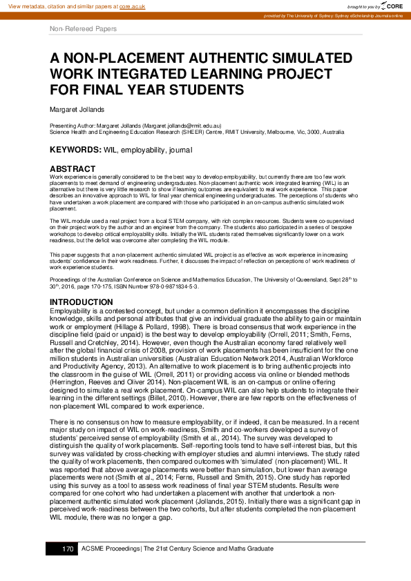 (PDF) A non-placement authentic simulated work integrated learning ...