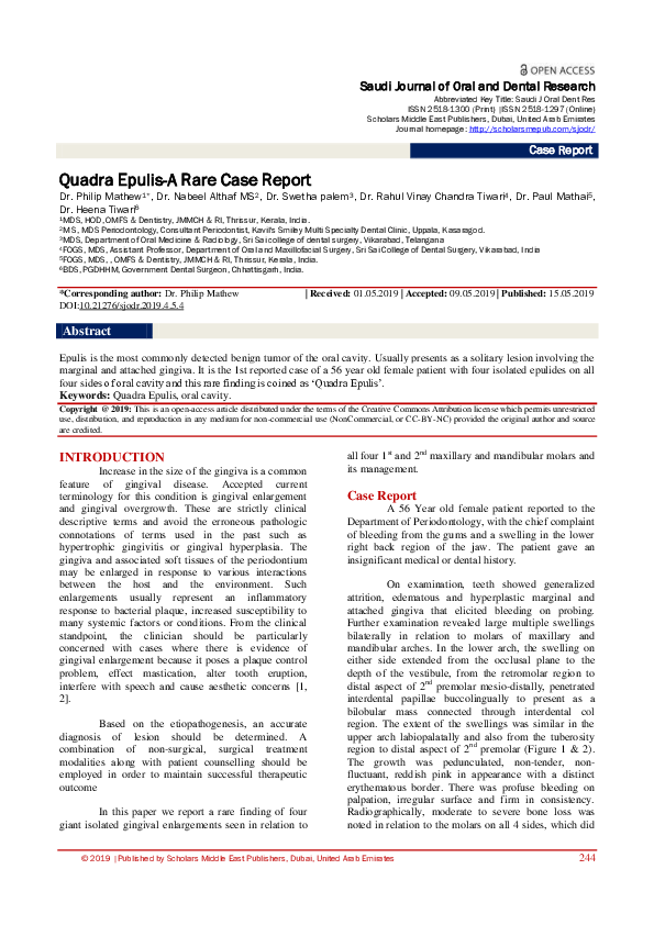 (PDF) Quadra Epulis-A Rare Case Report