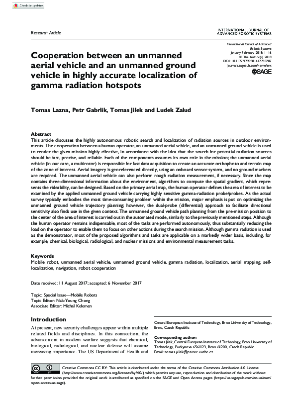 Pdf Cooperation Between An Unmanned Aerial Vehicle And An Unmanned Ground Vehicle In Highly 