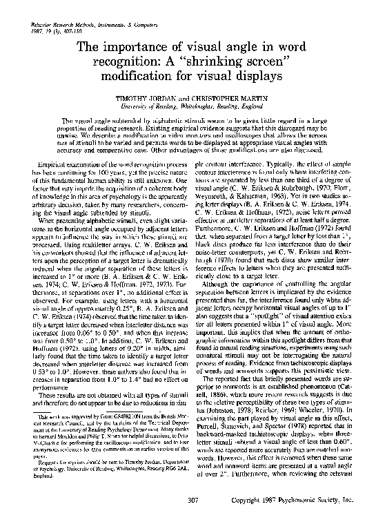 (PDF) The importance of visual angle in word recognition: A “shrinking ...