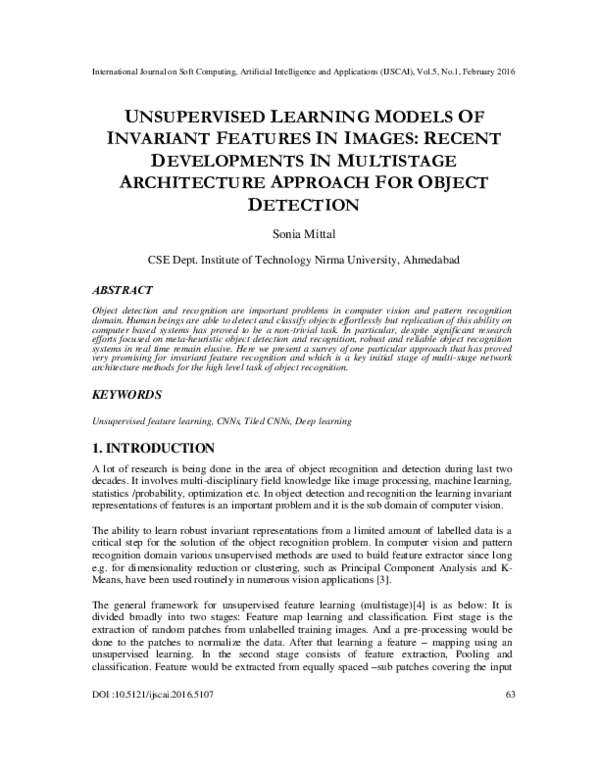 Pdf Unsupervised Learning Models Of Invariant Features In Images Recent Developments In