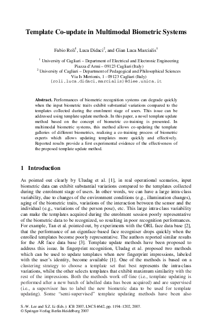 Pdf Template Co Update In Multimodal Biometric Systems