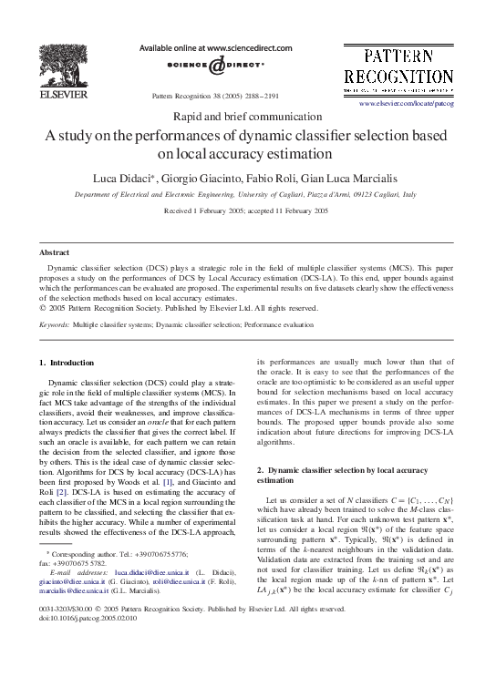 (PDF) A study on the performances of dynamic classifier selection based on local accuracy estimation