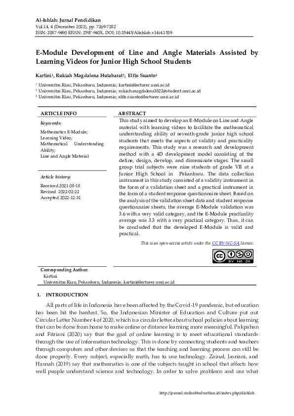 (PDF) E-Module Development of Line and Angle Materials Assisted by ...