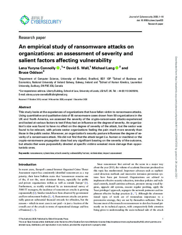 (PDF) An empirical study of ransomware attacks on organizations: an ...