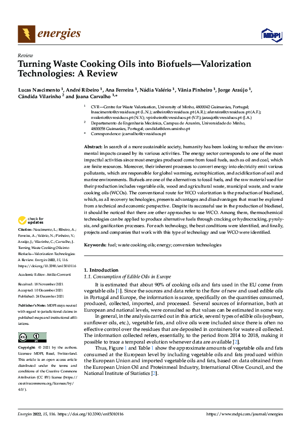 (PDF) Turning Waste Cooking Oils into Biofuels—Valorization ...