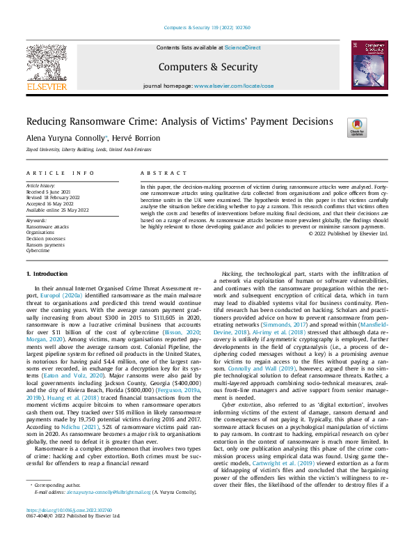 (PDF) Reducing Ransomware Crime: Analysis of Victims’ Payment Decisions