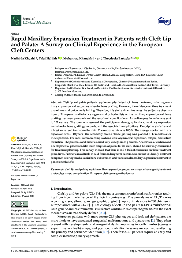 (PDF) Rapid Maxillary Expansion Treatment in Patients with Cleft Lip and Palate: A Survey on ...