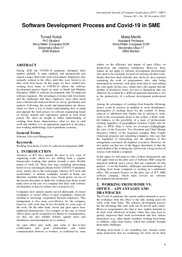 (PDF) Software Development Process and Covid-19 in SME