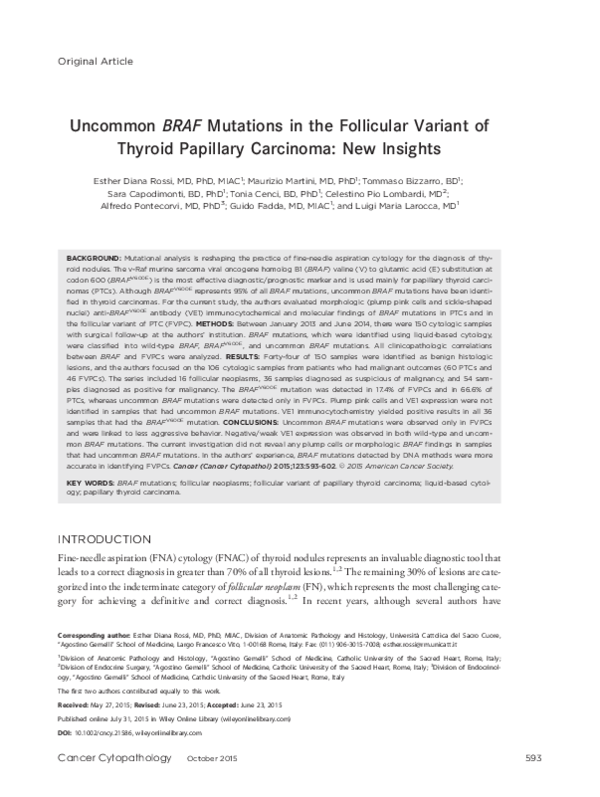 (PDF) UncommonBRAFmutations in the follicular variant of thyroid papillary carcinoma: New insights