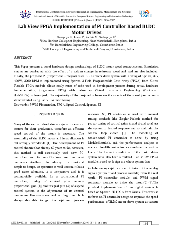 Pdf Lab View Fpga Implementation Of Pi Controller Based Bldc Motor Drives Niet Msk