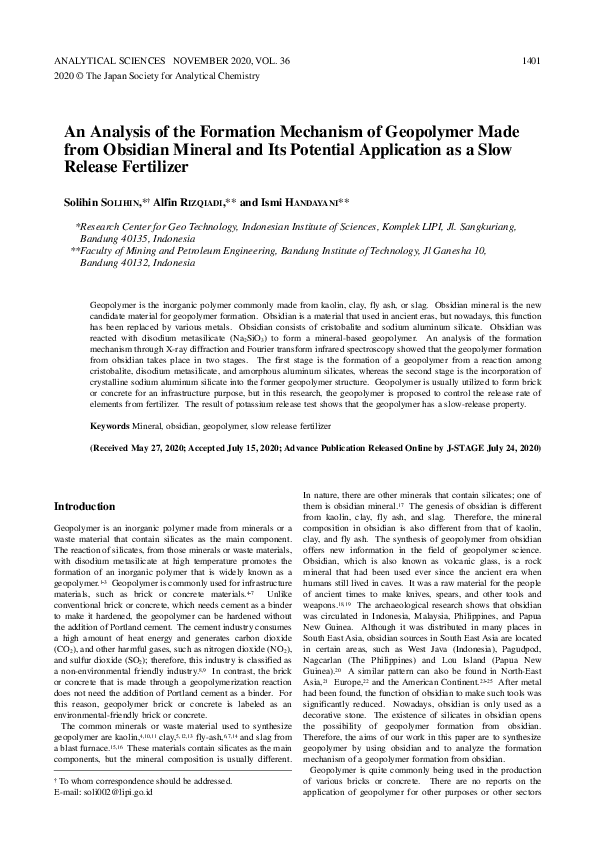 (PDF) An Analysis of the Formation Mechanism of Geopolymer Made from ...