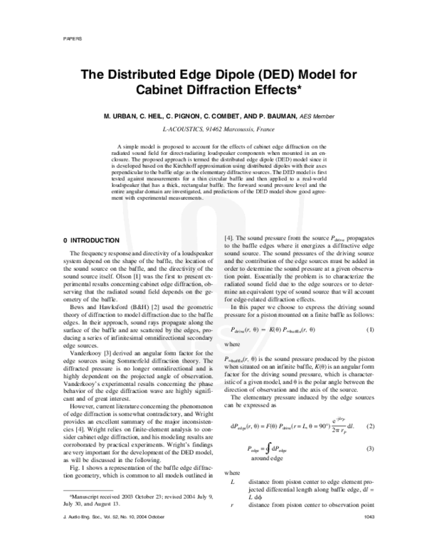 (PDF) The Distributed Edge Dipole (DED) Model for Cabinet Diffraction Effects