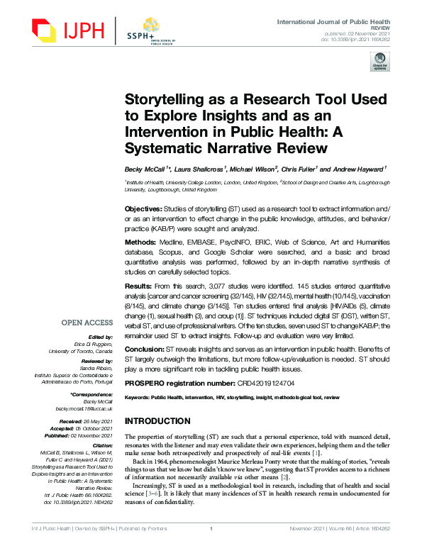 (PDF) Storytelling as a Research Tool Used to Explore Insights and as ...