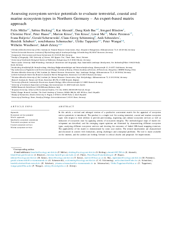(PDF) Assessing ecosystem service potentials to evaluate terrestrial, coastal and marine ...