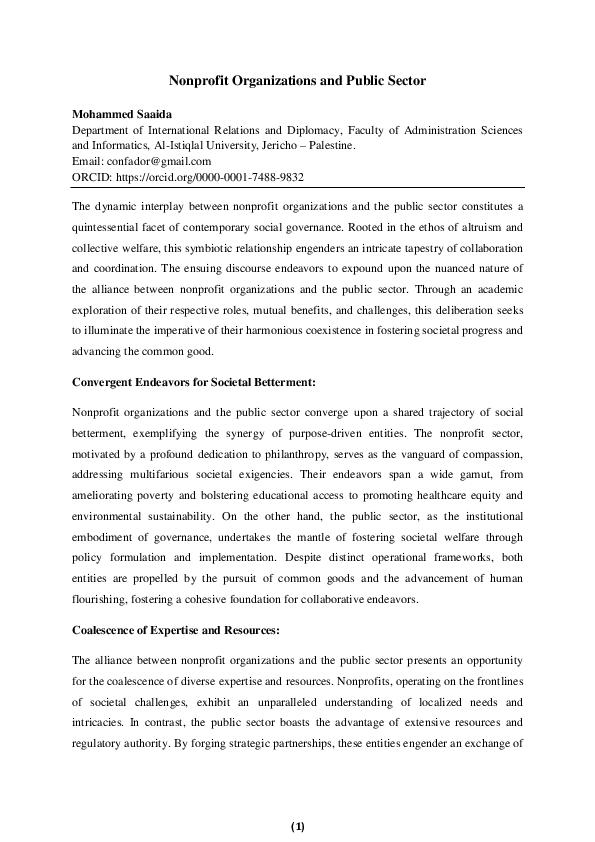 (PDF) Nonprofit Organizations and Public Sector
